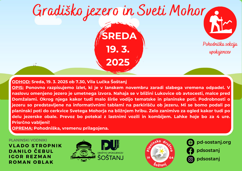 Planinsko društvo Šoštanj | Sekcija upokojencev: Gradiško jezero in ...