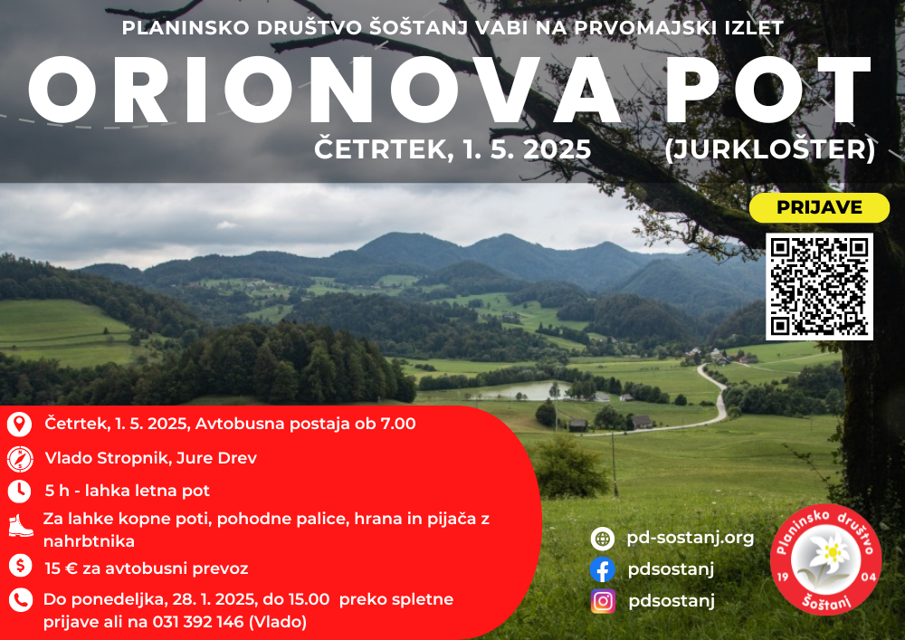 Planinsko društvo Šoštanj | ORIONOVA POT (JURKLOŠTER)